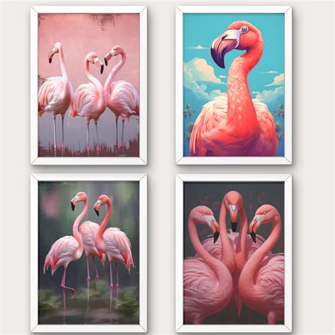 Flamingo Prints Set Of 40 Digital Downloads For Tropical Wall Decor