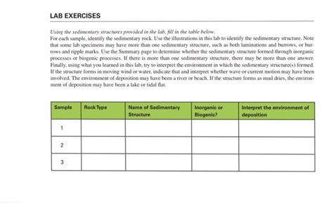 solved lab exercises using the sedimentary structures