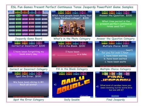 Present Perfect Continuous Tense Jeopardy PowerPoint Game Teaching Resources