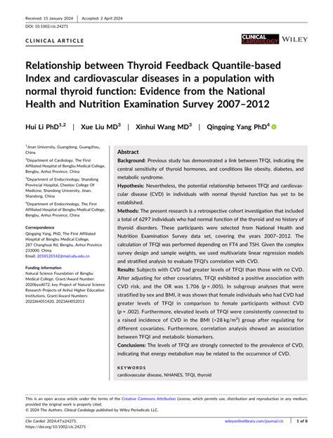 Pdf Relationship Between Thyroid Feedback Quantile‐based Index And Cardiovascular Diseases In