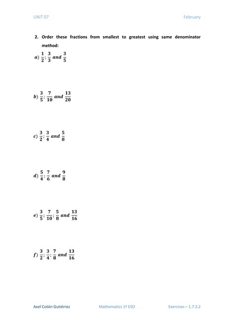 1 eso unit 07 exercises 1 7 3 comparing fractions pdf