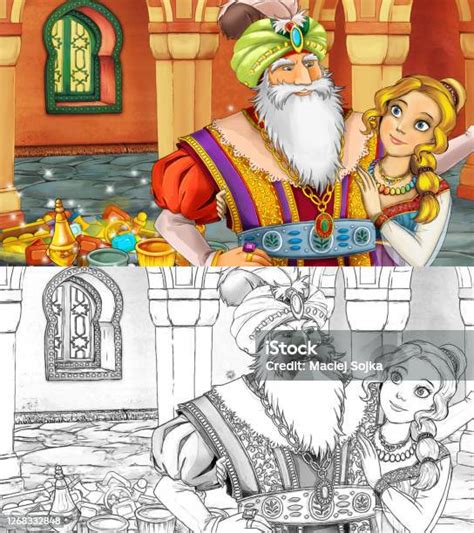 보물과 왕자와 중세 아랍어 방 만화 스케치 장면 극동 장식품 다른 사용을위한 무대 일러스트 건축에 대한 스톡 벡터 아트 및 기타 이미지 Istock