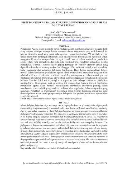 Pdf Riset Riset Dan Inovasi Dalam Kurikulum Pai Multikultural Riset Dan Inovasi Dalam