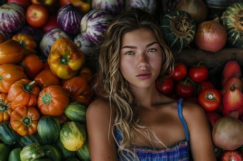 Premium Photo Woman Standing In Front Of Pile Of Vegetables