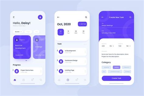 Premium Vector Task Management App Screes Mobile App Design Inspiration Ux App Design App
