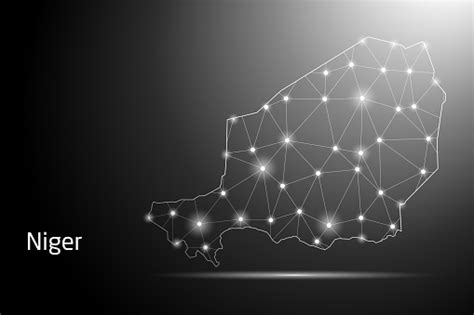 추상 매시 선과 포인트 스케일은 니제르의지도가 있는 어두운 그라디언트 배경에 있습니다 3d 메쉬 폴리곤 네트워크 연결 0명에 대한 스톡 벡터 아트 및 기타 이미지 Istock