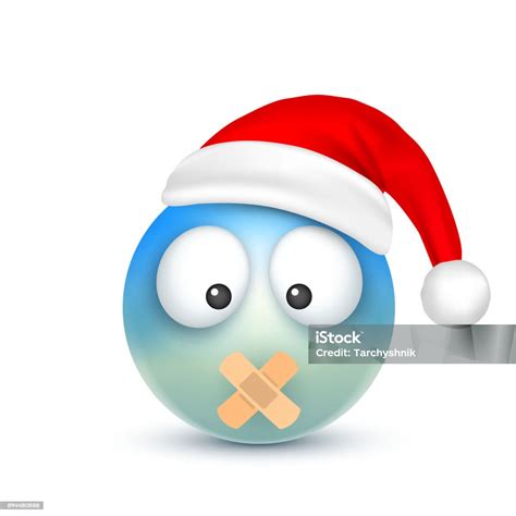 Smiley Emoticon Blauwe Emoji Gezicht Met Emoties En Kerstmuts Nieuw