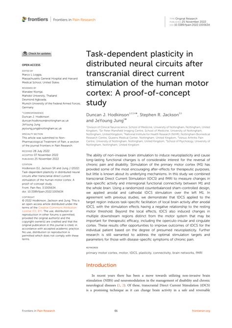 Pdf Task Dependent Plasticity In Distributed Neural Circuits After Transcranial Direct Current