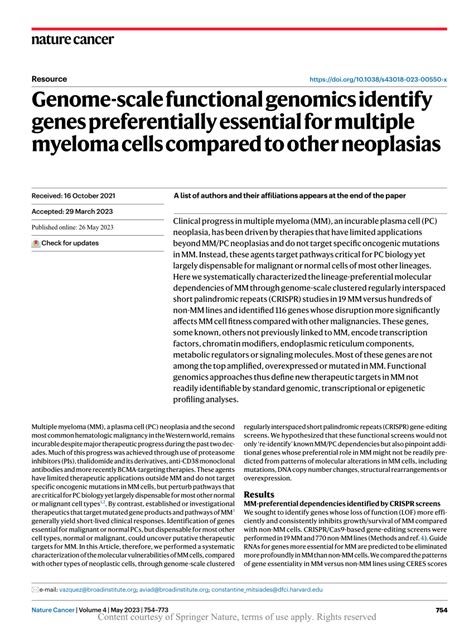 Genome Scale Functional Genomics Identify Genes Preferentially Essential For Multiple Myeloma