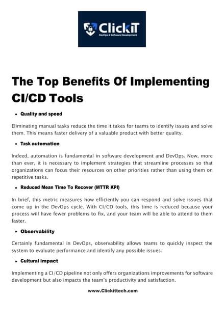 Top Benefits Of Implementing Cicd Tools Clickit Docx Technology And Computing