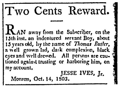 An Ad For A Runaway Indentured Servant Published In The Federal Spy