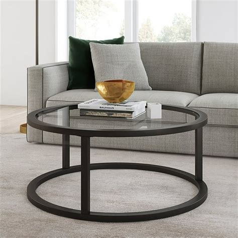 Evelynandzoe Contemporary Round Coffee Table With Glass Top