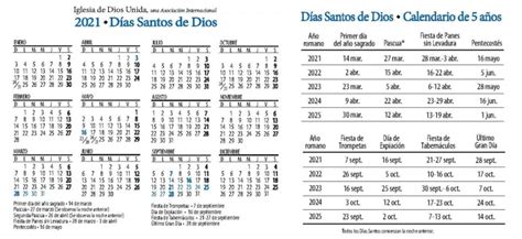 Calendario De Fiestas Santas 2021 2025 Iglesia De Dios Unida