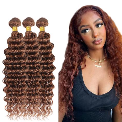 Zevpiul Color 30 Bundles Human Hair Brown Deep Wave