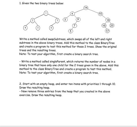 solved 1 given the two binary trees below 15 18 16 20 5 17