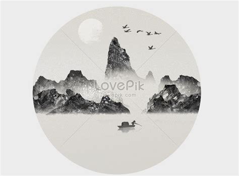 둥근 중국식 풍경 일러스트 무료 다운로드 Lovepik