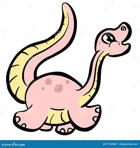 Cute Diplodocus Or Plesiosaur Cartoon Dinosaur Illustration In Vector In Bright Colour Stock