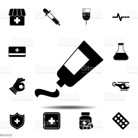 연고 연고 무구치 지방 무고 무고 분비 아이콘 Ui 및 Ux 웹 사이트 또는 모바일 응용 프로그램에 대한 Medecine 세트 아이콘의 간단한 글리프 벡터 요소 0명에 대한