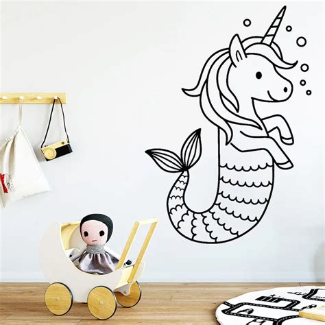 Adesivo de parede de unicórnio para bebês decoração em vinil cavalo