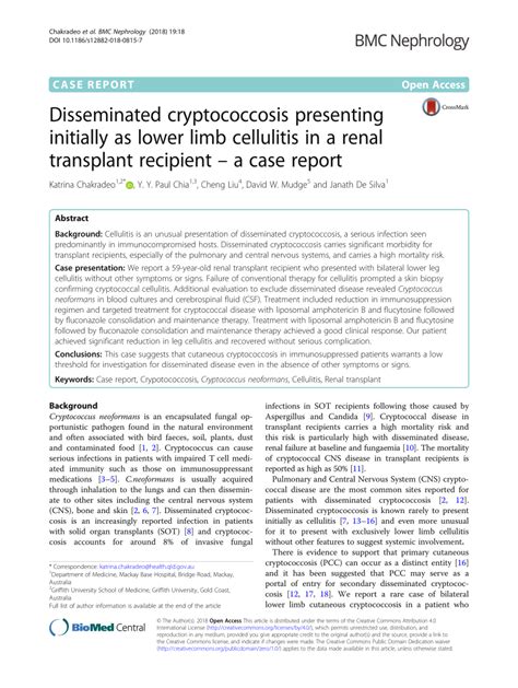 Pdf Disseminated Cryptococcosis Presenting Initially As Lower Limb