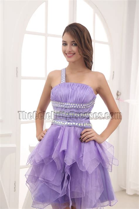 Sexy Backless Beaded Lavender One Shoulder Party Homecoming Dress TheCelebrityDresses