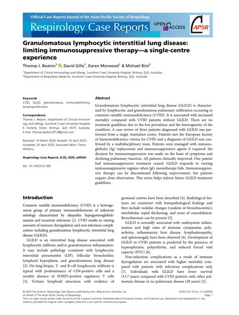 Pdf Granulomatous Lymphocytic Interstitial Lung Disease Limiting