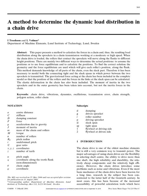A Method To Determine The Dynamic Load Distribution In A Chain Drive Pdf Gear Friction