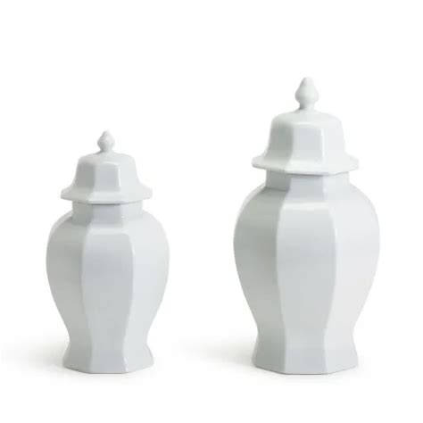 Tozai Conservatory Set Of 2 White Hexagonal Temple Jars With Lid