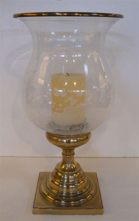 Pair Of Glass And Brass Hurricane Candle Holders At 1stdibs
