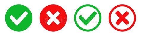 Set Of Round Icons With Check Marks And Red Cross For Apps And Web Flat Design Vector