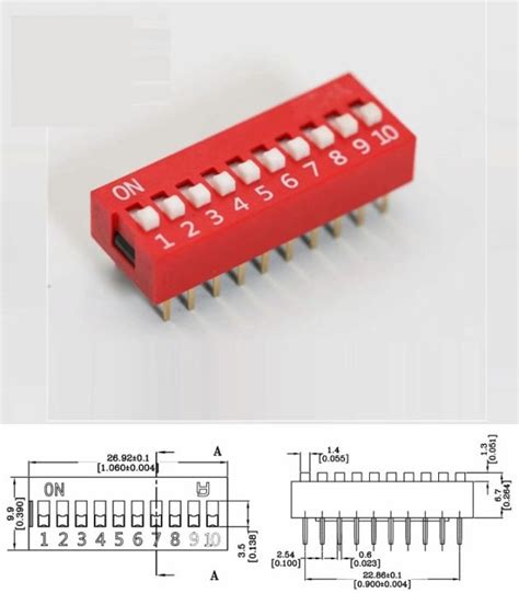 Ds 10 Flat Dial Switch 10 Bit Code Switch 254mm Pin Spacing Darazpk