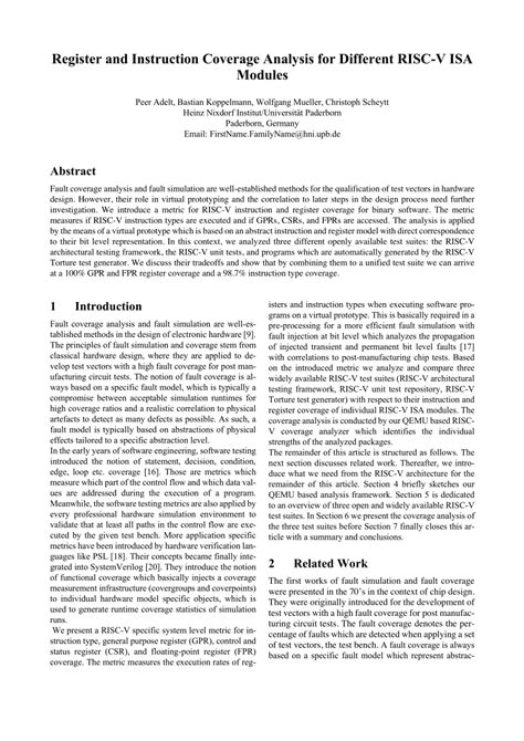 Pdf Register And Instruction Coverage Analysis For Different Risc V