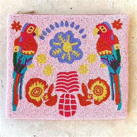 Anna Nova Inca Parrot Beaded Clutch Thousand Island Dressing