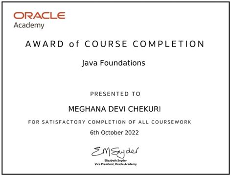 Oracle Java Javafoundations Chekuri Meghana Devi