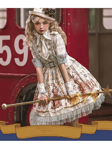 Sax Nutcracker Fantasy Night Print Ruffle Trim Middle Sleeves Dress Op