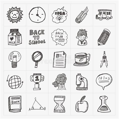 Krabbel Terug Naar De Reeks Van Het Schoolpictogram Vector Illustratie
