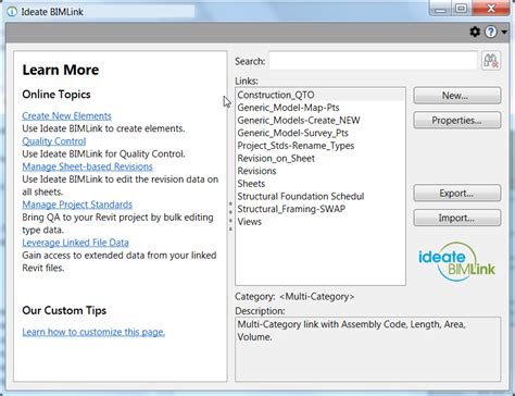 manage your revit project bimlink user interface ideate software