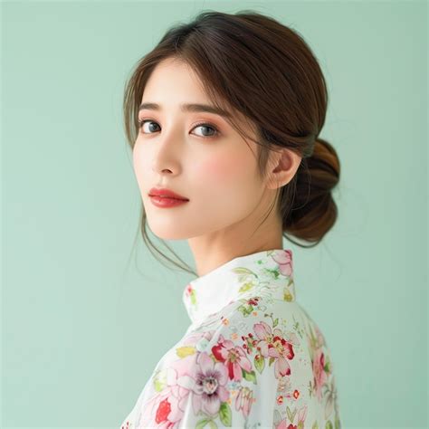 Premium Photo A Asian Woman With A Flowered Shirt And A Floral Shirt