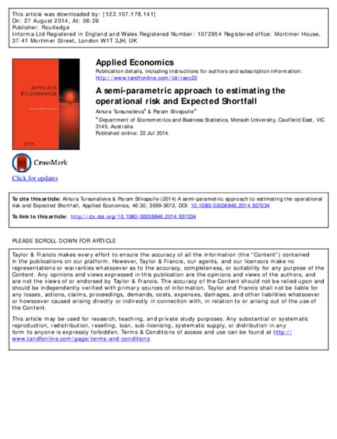 Pdf A Semi Parametric Approach To Estimating The Operational Risk And Expected Shortfall