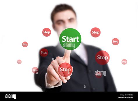 Man Hand Pressing START Button Stock Photo Alamy