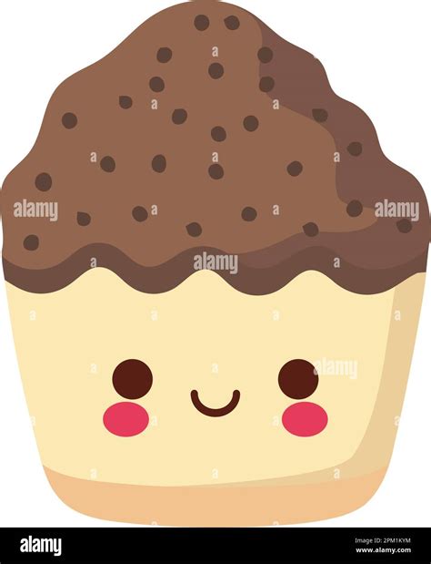 Cute Smiling Cartoon Chocolate Cupcake Stock Vector Image And Art Alamy