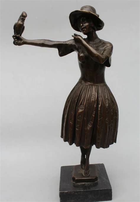 Details About 14western Art Sculpture Bronze Marble Belle Girl Play