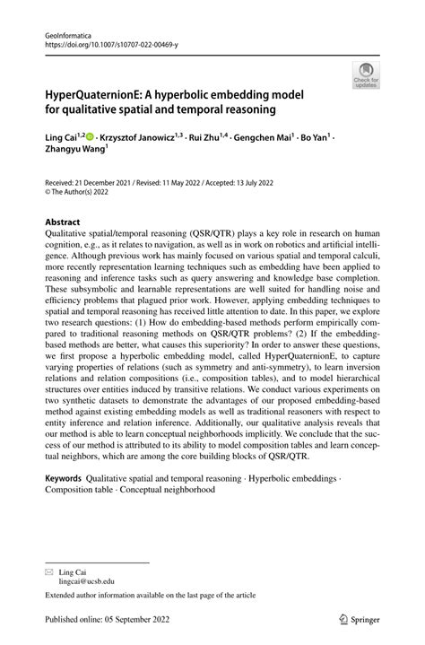 PDF HyperQuaternionE A Hyperbolic Embedding Model For Qualitative Spatial And Temporal Reasoning