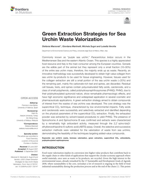 Pdf Green Extraction Strategies For Sea Urchin Waste Valorization