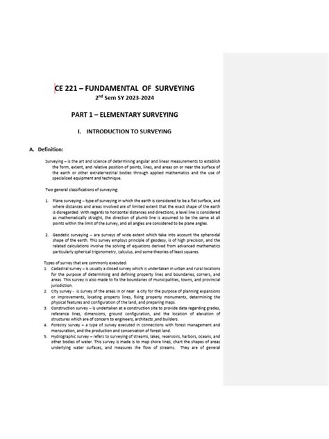 Ce 221 Fundamentlas Of Surveying Lecnotes Pdf