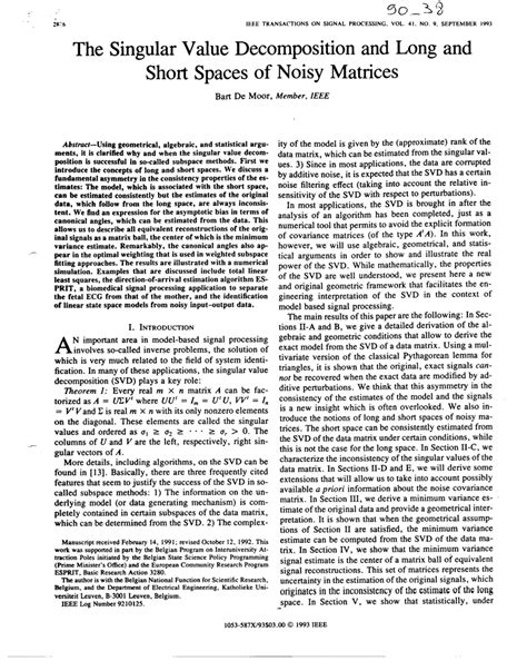 Pdf The Singular Value Decomposition And Long And Short Spaces Of Noisy Matrices