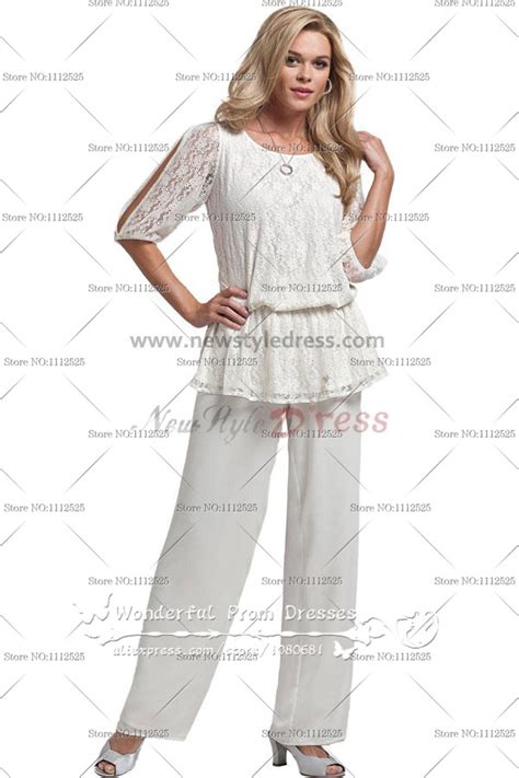 Summer White Chiffon Two Piece Mother Of The Bride Dresses Pants Suit