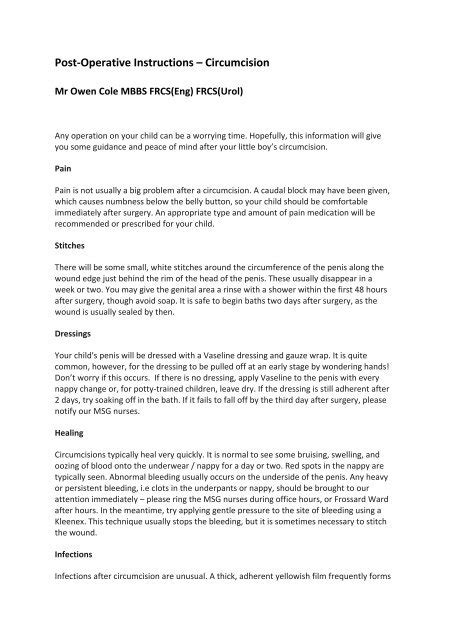 Post Operative Instructions Circumcision