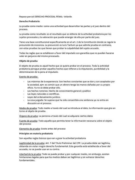 Repaso Parcial Velarde Derecho Probatorio Pdf Evidencia Ley