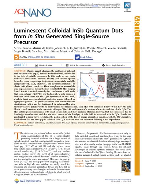 Pdf Luminescent Colloidal Insb Quantum Dots From In Situ Generated Single Source Precursor